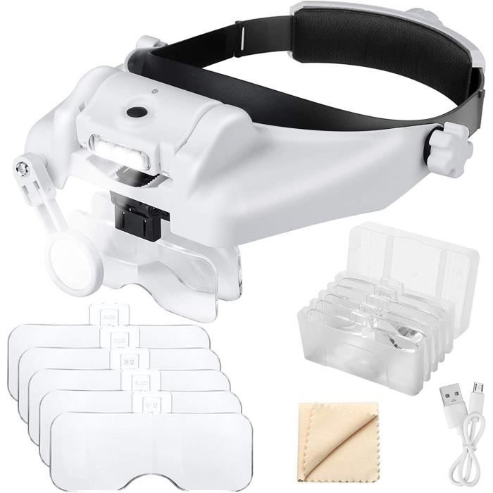 1X à 14X loupe Serre-tête avec lère LED, Support de tête Mains Libres loupe visière Casque loupe ...