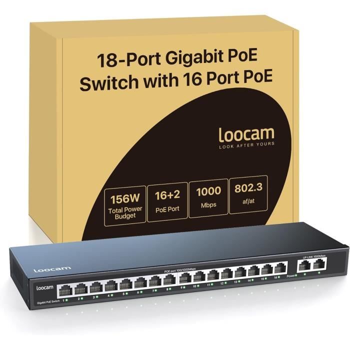 Loocam 16 Port Switch PoE+ Gigabit Ethernet Réseau Switch avec 2 ...