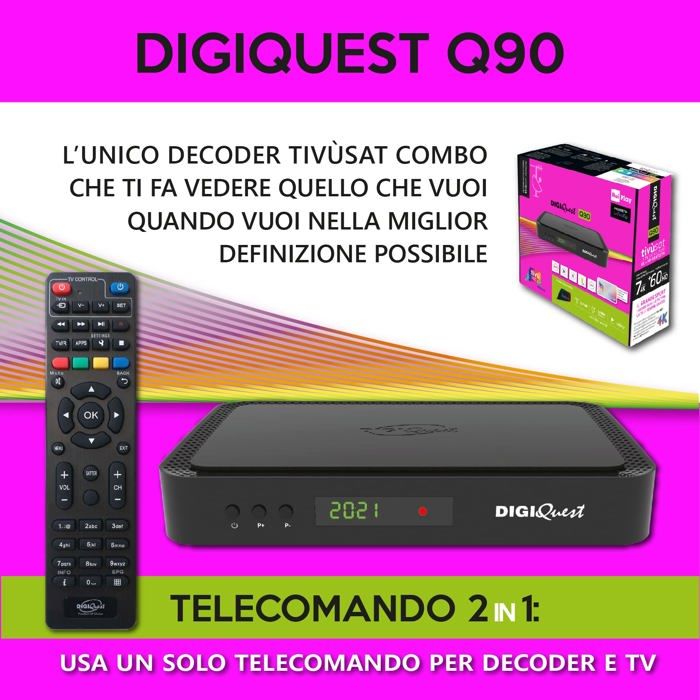 Décodeur Tivusat - DIGIQUEST - Q90 - 4K - Double Tuner DVB-T2/DVB-S2 ...