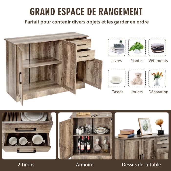 COSTWAY Buffet de Cuisine - 3 Portes et 2 Tiroirs - 110x40x78 CM ...