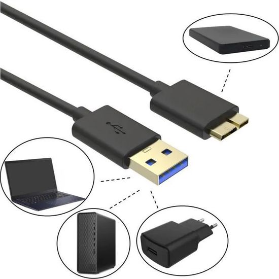 Câble USB 3.0 Mâle A vers Micro B Noir pour Disque Dur Toshiba Canvio ConnectHDTC825EL3CA ...