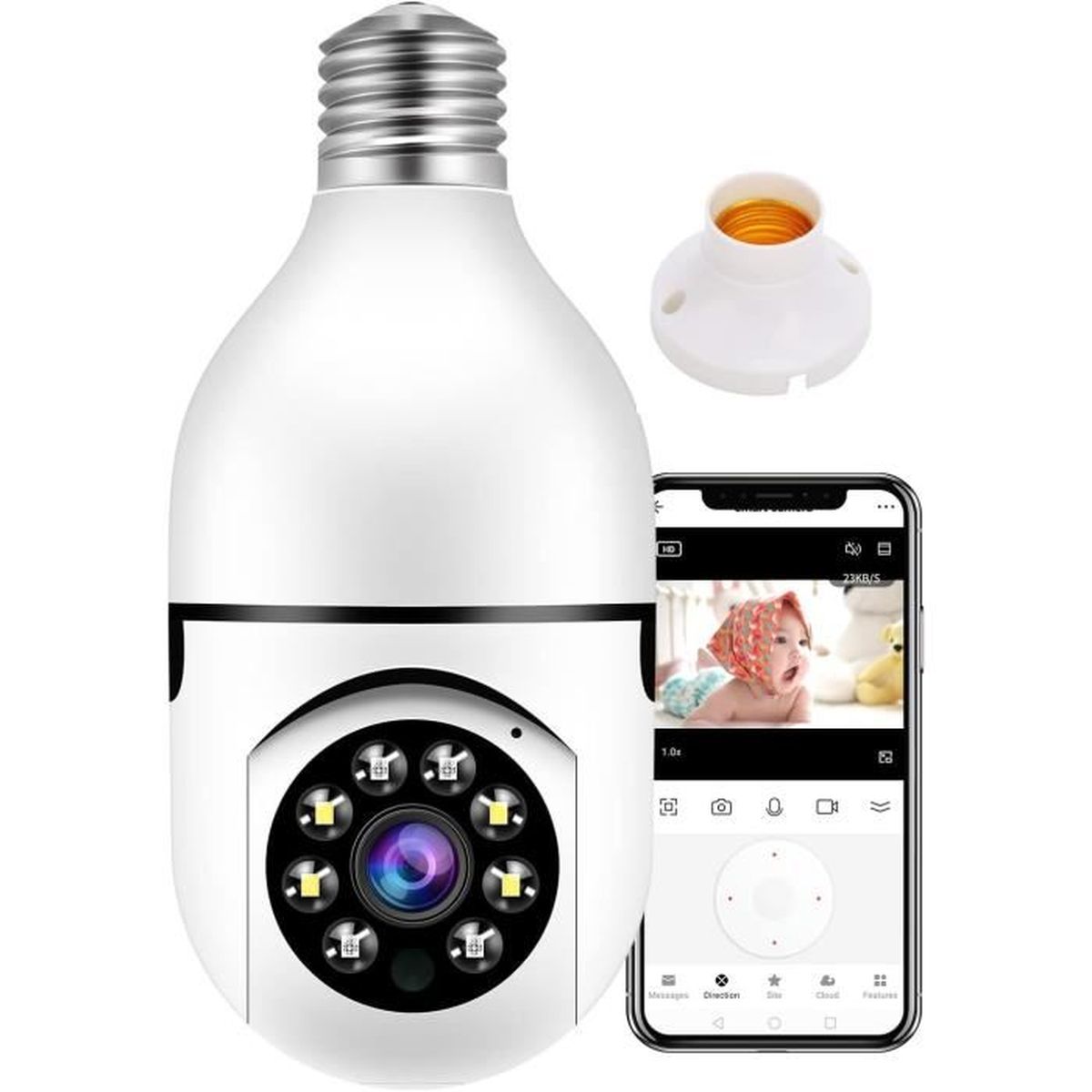TUYA Caméra D'ampoule PTZ Surveillance WiFi 360° avec Vision Nocturne ...