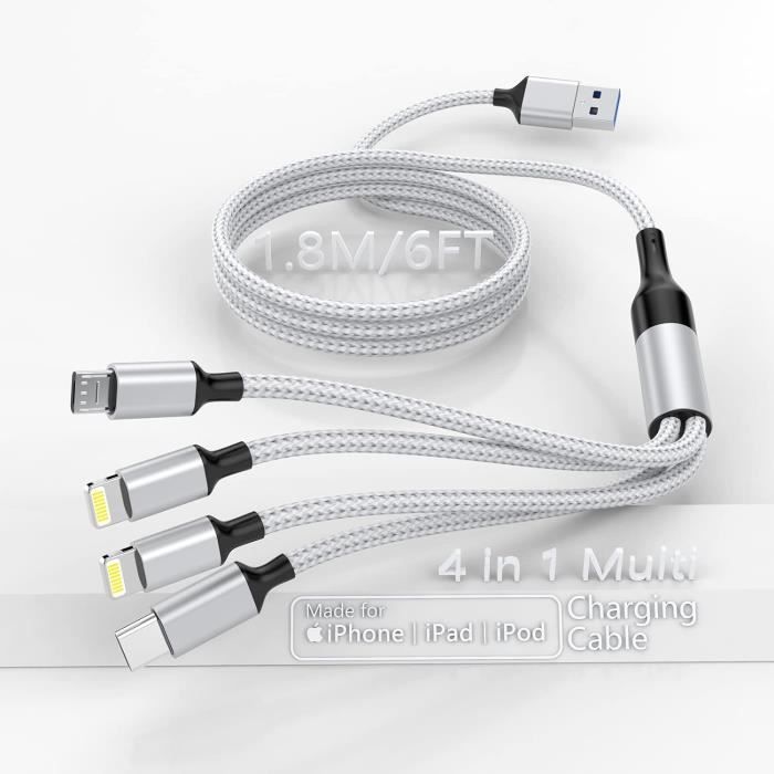 Câble Multi USB, 3 en 1 Câble Universel 1.8M multi USB Câble de Chargement en Nylon avec ...