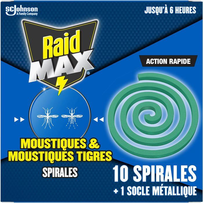 Raid Max 10 Spirales - Anti-Moustiques & Moustiques Tigres - Protection ...