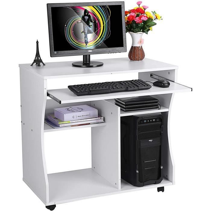 WIND Bureau informatique à roulettes, Table d'ordinateur, Meuble de ...