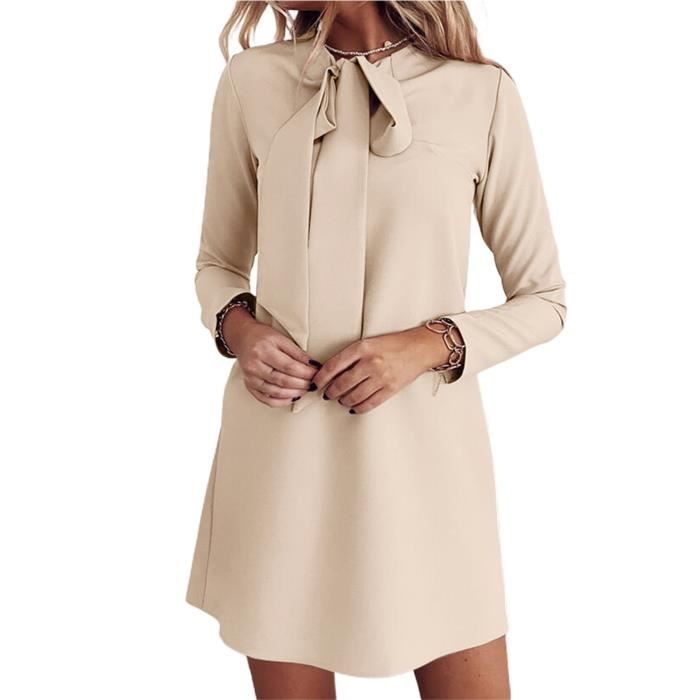ROBE Bureau dame robe solide couleur de lace-up printemps été robe ...