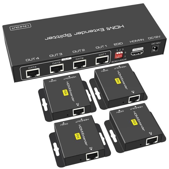 Hdmi Splitter Extender 1 Entrée 4 Sorties 50M(165Ft) Over Cat5E-6-7 ...