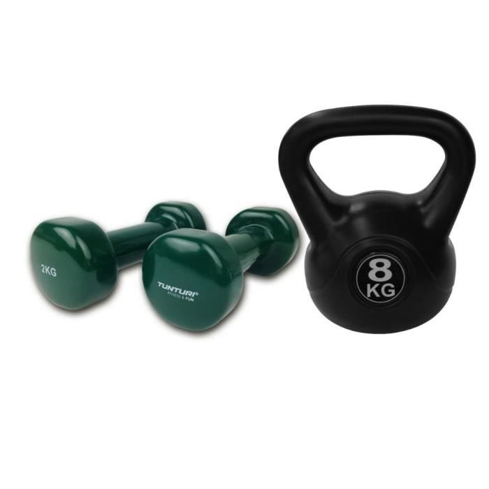 Tunturi - Ensemble de fitness - 2 Haltères 2kg Vinyle - Kettlebell PVC ...