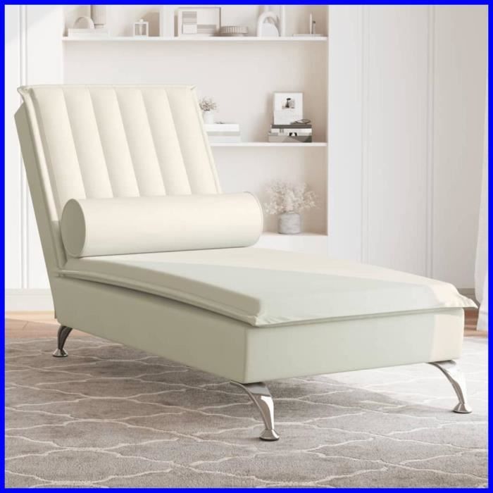DXBK Chaise longue de massage avec traversin crème velours 379466 ...