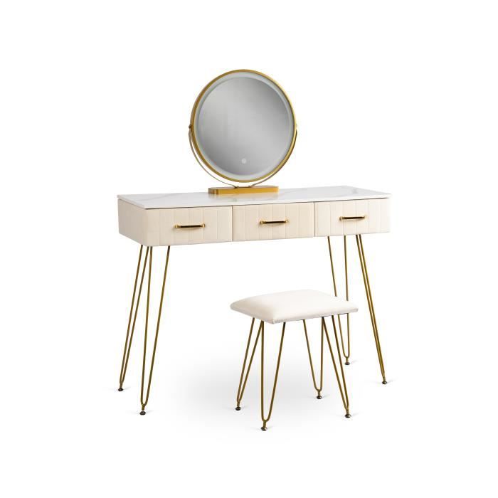 Coiffeuse - VIVALDI - Sandy - Crème/Doré - Élégance - Chic - Meuble de ...