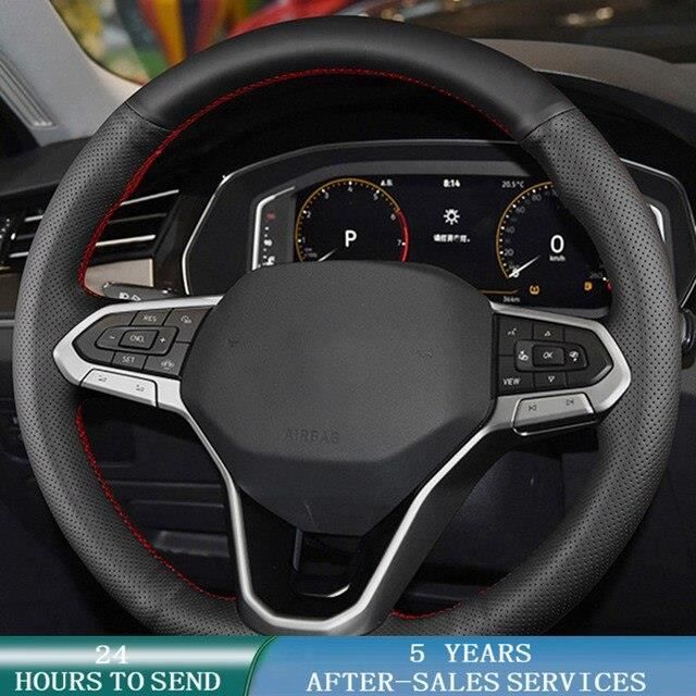 COUVRE-VOLANT,Black Thread--Couverture de volant de voiture en cuir ...