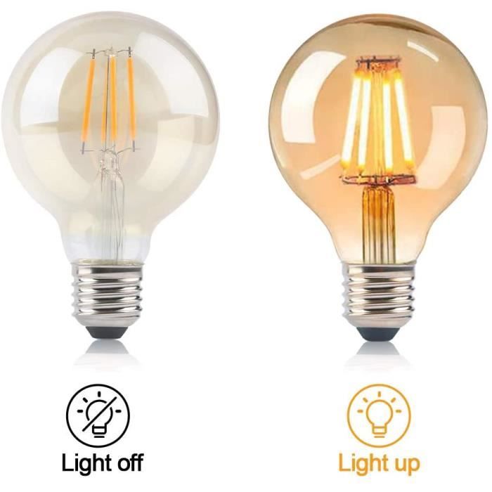 Ampoule LED - E27 G80 - 4W - 2700K Blanc chaud - Verre ambré - Lot de 6 ...