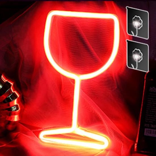 Rouge - Signe néon LED en verre de vin bleu, luminaire décoratif mural ...