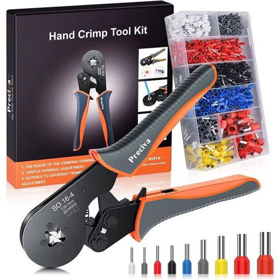 0.08-16mm² Pince a Sertir, avec Cosse Electrique 1200pcs, AWG 28-5 Pince à Sertir, Cliquet Auto ...