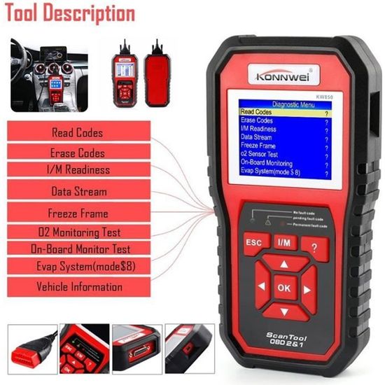 KONNWEI KW850 OBDII EOBD Lecteur de Code De Défaut de Voiture Multi ...