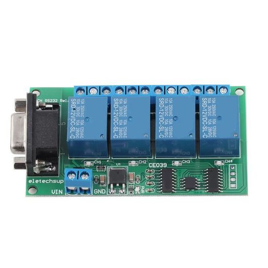 Relais 12V 4Ch DB9 RS232 Relay Board Télécommande UART Commutateur de ...
