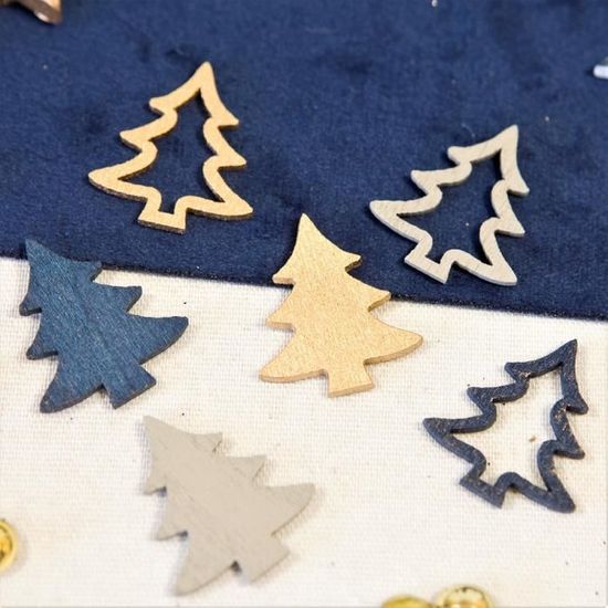 Confettis de table Noël en bois sapin gris, bleu marine et doré or (x12 ...