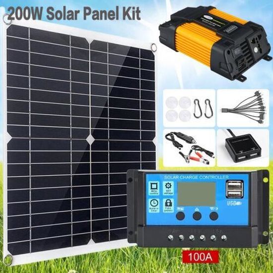 Kit Panneau Solaire Monocristallin avec Contrôleur de Charge Étanche 100A et Convertisseur 12V ...