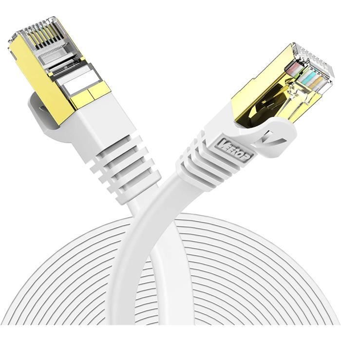 Cable Ethernet 15m Cat 7 Rj45 Plat Cable de Réseau 10 Gigabit-s Blanc ...
