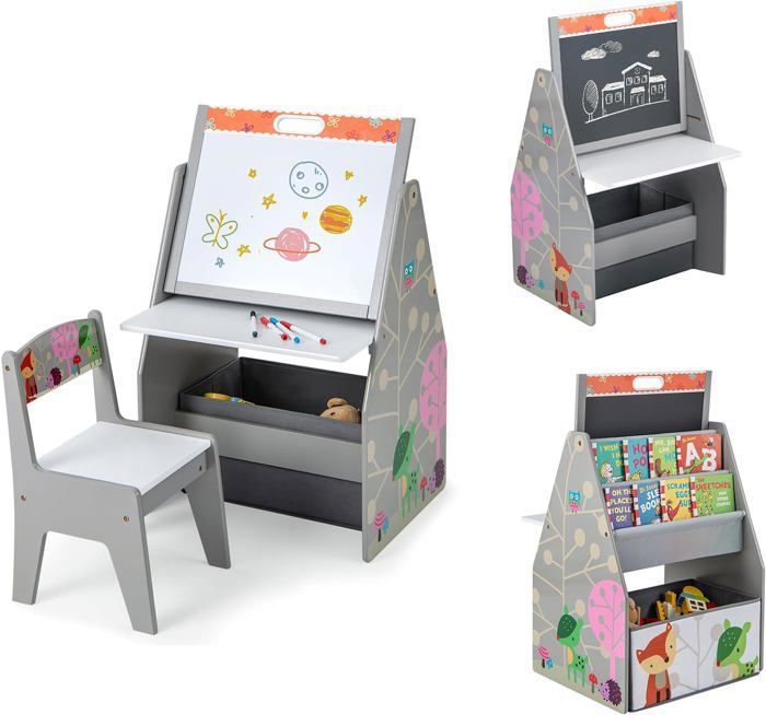 GOPLUS 4 en 1 Tableau Enfant avec Chaise-Table Enfant avec Bibliothèque ...