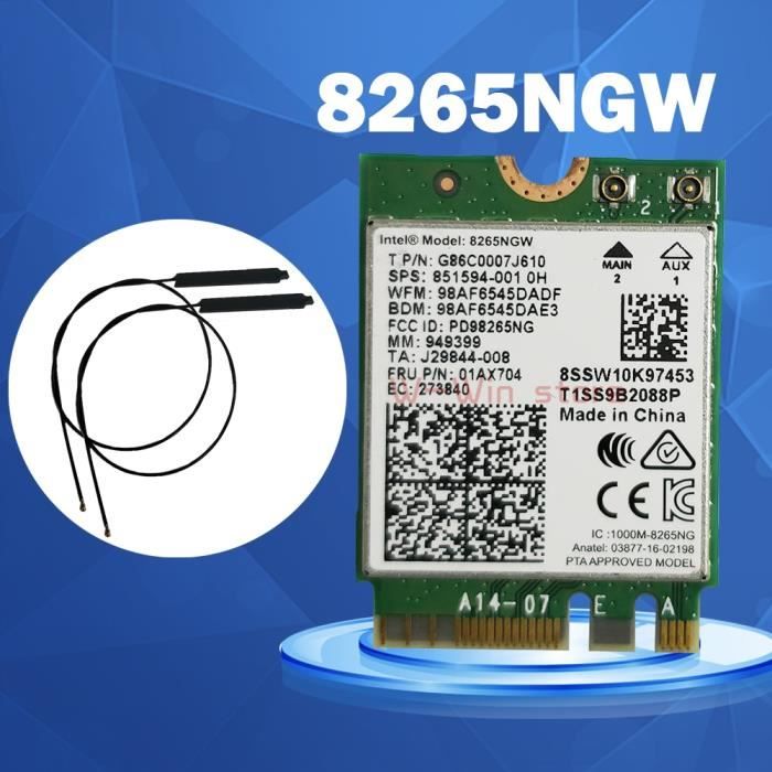 Câble 8265AC - Carte Wifi , BT Wlan, 8265 mb-s, 2x2, 867 mb-s, pour ...