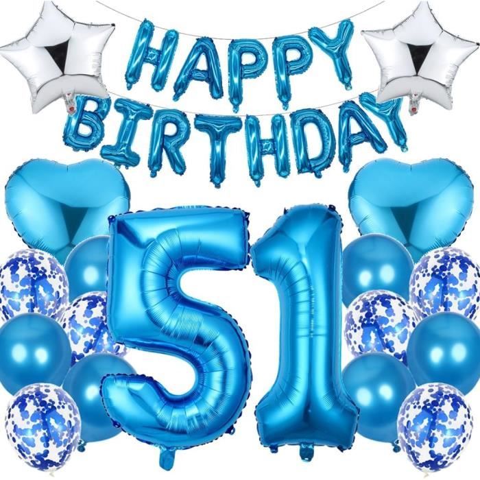 Decoration Anniversaire 51 Ans Homme, Bleu Ballons Anniversaire Homme ...