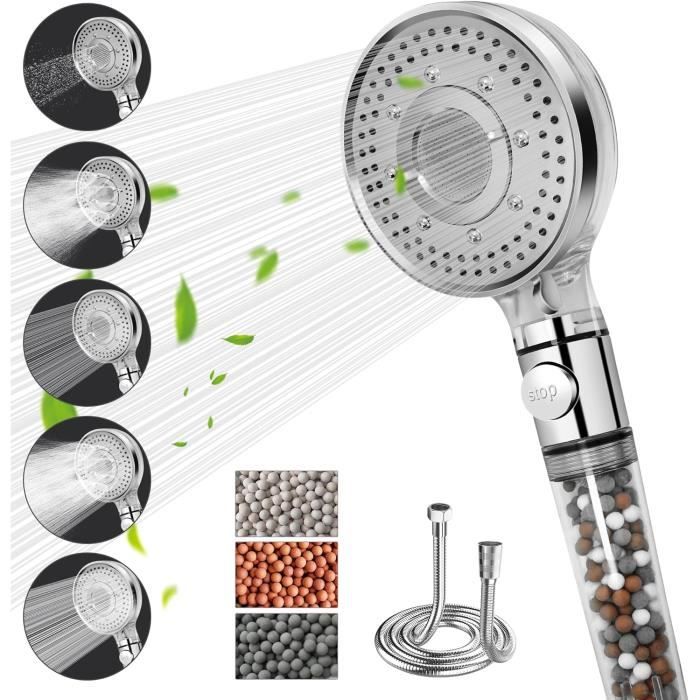 Pommeau De Douche Haute Pression Avec Filtre - Débit Puissant - Avec Tuyau De Tête - Économie D ...