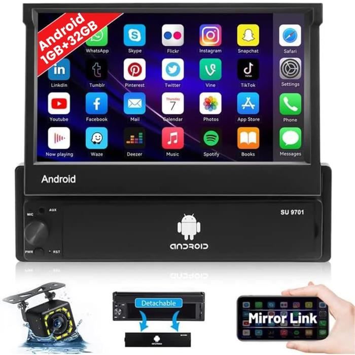 1G 32G Android 13 Autoradio 1 Din Gps Avec Écran Rétractable 7 Pouces ...