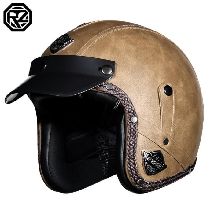 Casque moto scooter,Casque de Moto en Cuir Synthétique,Rétro Vintage ...