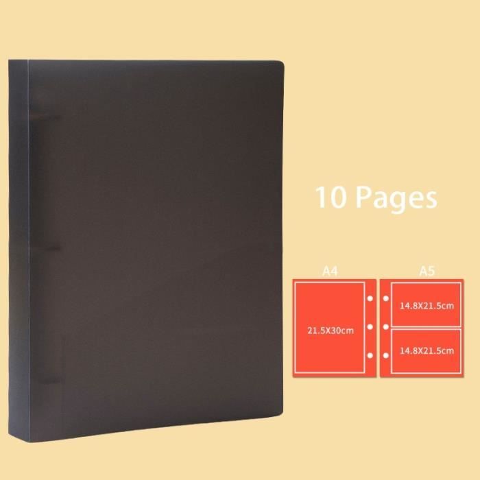 POCHETTE PLASTIQUE,Blcak 10 Pages--Classeur A4 à 3 trous à feuilles ...