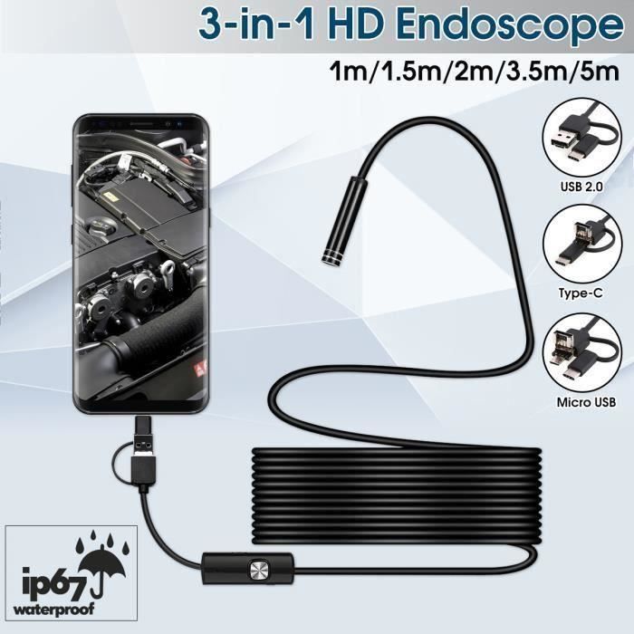 Mini Endoscope USB Caméra D'inspection Smartphone 3 en 1 1M Lo81358 ...