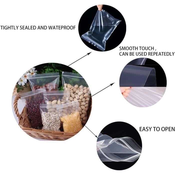 100 Sachets Zip Plastique Transparent ,Sac Congelation Zip, Sachet Zip ...