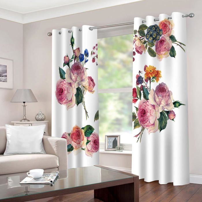 Rideaux Occultants 3D Fleurs De Pivoine Rose Imprimé, Rideau À Oeille ...