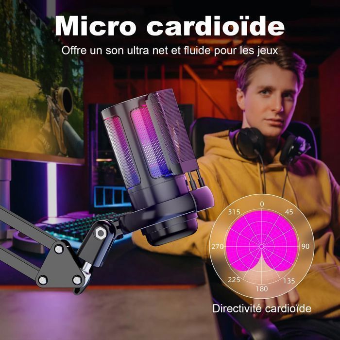 USB Micro Gaming, RGB Condensateur Microphone -avec Filtre anti-pop ...