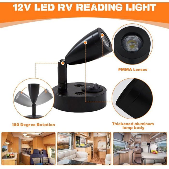 Lampes de lecture LED 12V - MICH - 2 pièces - Interrupteur réglable ...