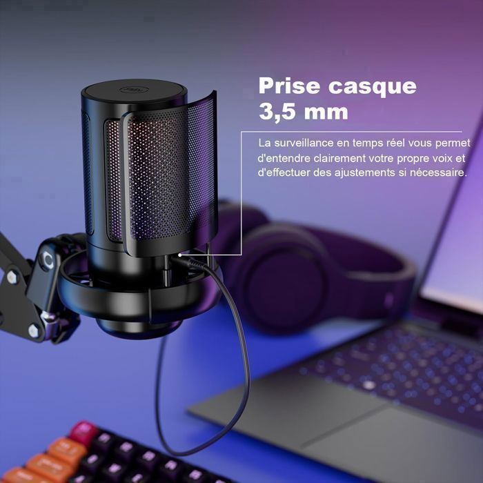 USB Micro Gaming, RGB Condensateur Microphone -avec Filtre anti-pop ...