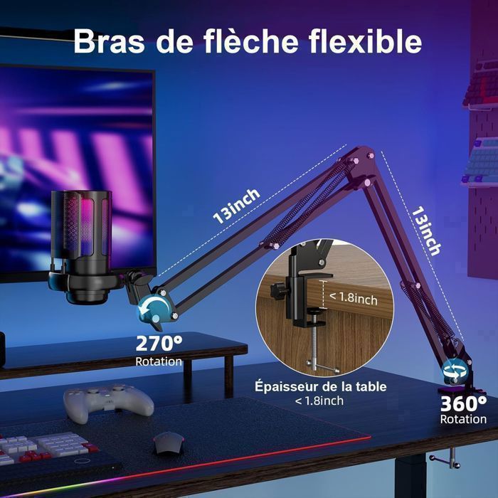 USB Micro Gaming, RGB Condensateur Microphone -avec Filtre anti-pop ...