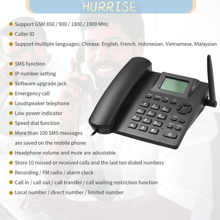 Tbest téléphone de bureau sans fil Téléphone fixe sans fil GSM 850/900 ...