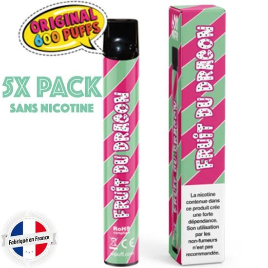 5 x PUFF jetable FRUIT DU DRAGON Cigarette électronique 600 PUFF sans ...