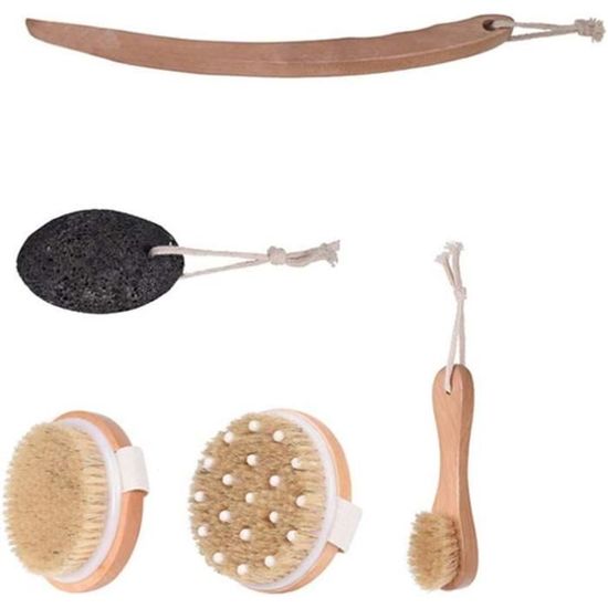 Peau Sèche Corps Brosse Ensemble Manche En Bois Corps Brosse Exfoliant ...
