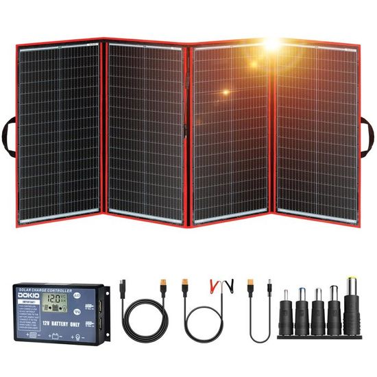 DOKIO Panneau Solaire Pliable 300W Kit monocristallin avec régulateur de charge solaire et câble ...