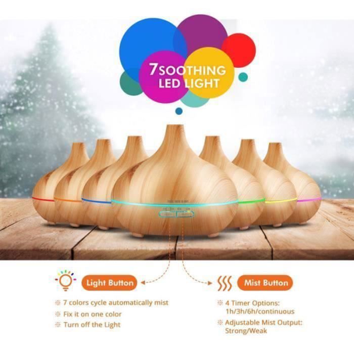 Humidificateur dair Brume Frache --Diffuseur Huiles Essentielles -- LED 7 Couleurs - 400 ml ...