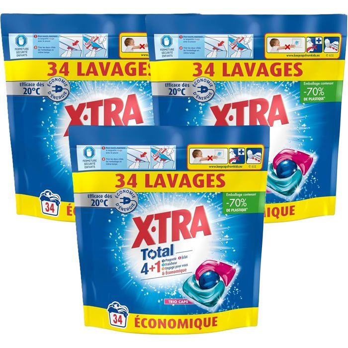 Xtra Total - Lot de 3 Pack de Capsules de lessive - Trio-Caps - 4 plus ...