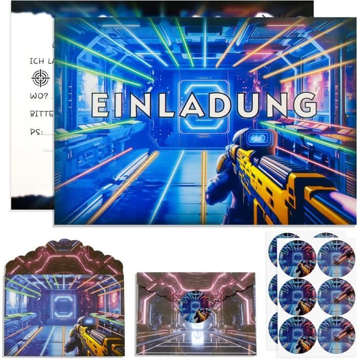 12 cartes d'invitation néon +12 enveloppes +12 autocollants, cartes d ...