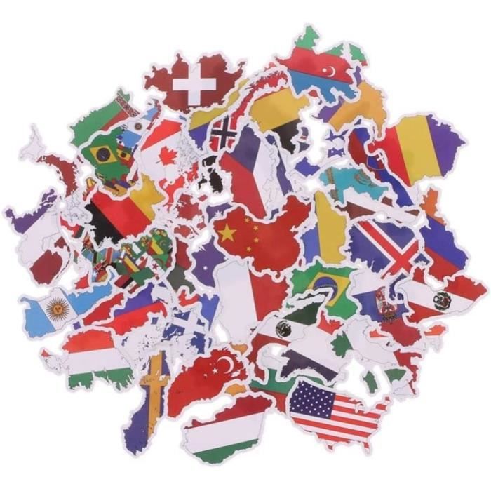 Autocollants Nationaux De 50pcs Drapeaux, Pays Carte Sticker, pour Le ...