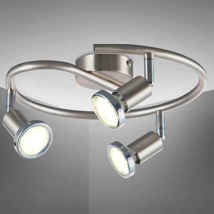 Plafonnier LED 3 spots orientables, luminaire plafond chromé, lumière ...