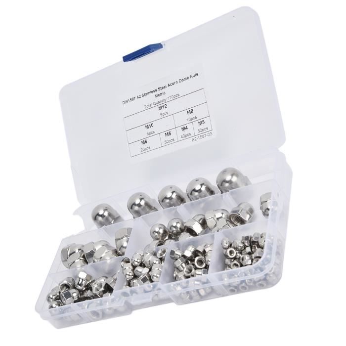 Cikonielf kit d'écrous borgnes 170Pcs Acorn Nuts Dome Head 304 En Acier ...
