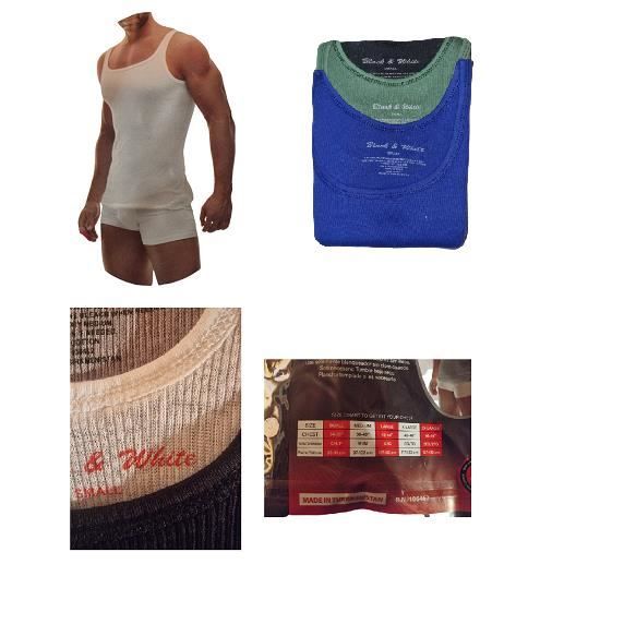 B&W Débardeurs homme 100% coton ,Marcel homme, maillot de corps Noir ...