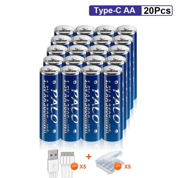 PALO 1,5V AA batterie lithium-ion rechargeable avec chargeur USB, 3600 ...