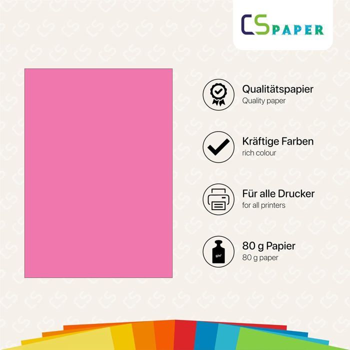 Made In Eu 20 Feuilles De Papier De Couleur Rose Fluo A4 80 G/M² Cs ...